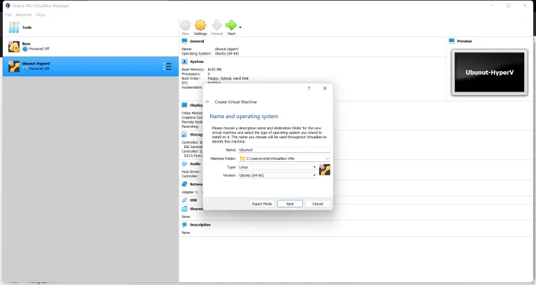 How to use Hyper-V virtual machine in Virtualbox on Windows 11?